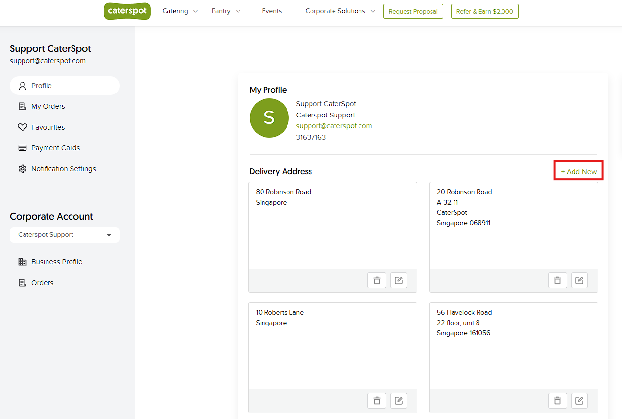 Manage Delivery Address