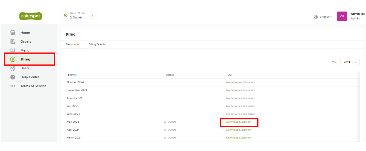 Where can I check my CaterSpot statements?